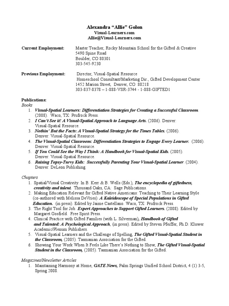 Visual-Spatial Learning Expert Profile | PDF | Gifted Education ...
