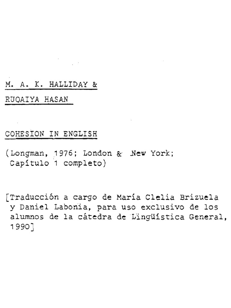 Halliday M A K Cohesion en Inglés Trad Cap 1 | PDF