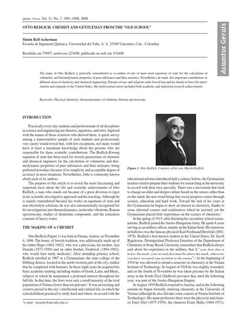 Otto Redlich | PDF | Physical Chemistry | Chemistry