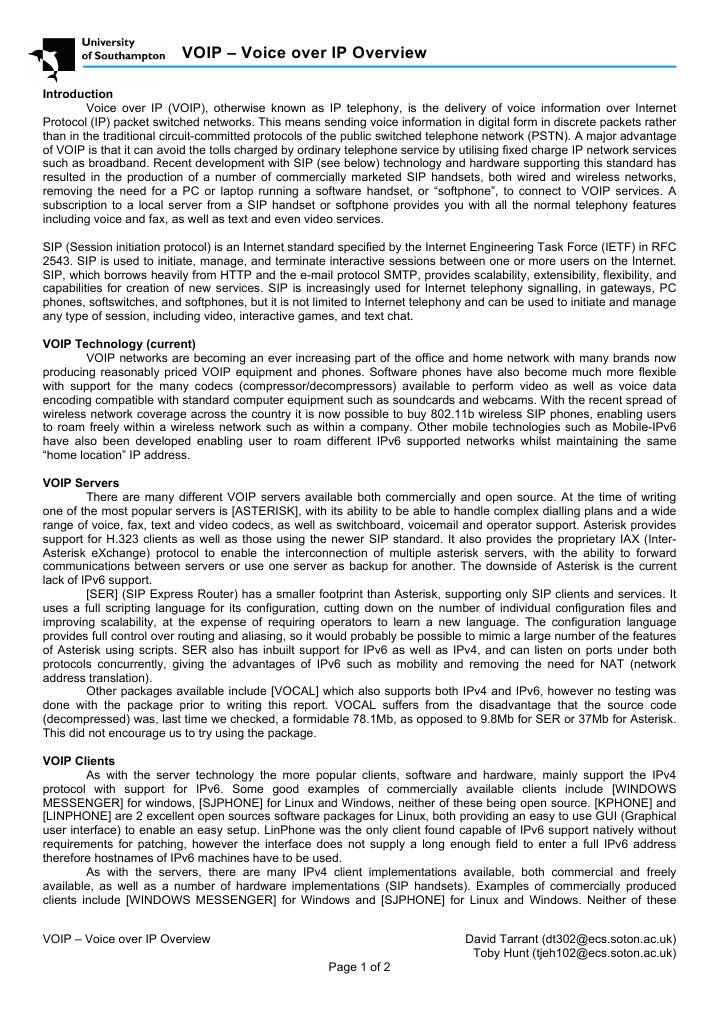 VOIP Overview | PDF | Voice Over Ip | Session Initiation Protocol