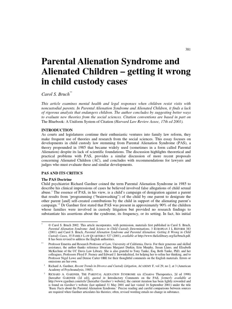 Parental Alienation Syndrome and Alienated Children - Getting It Wrong ...