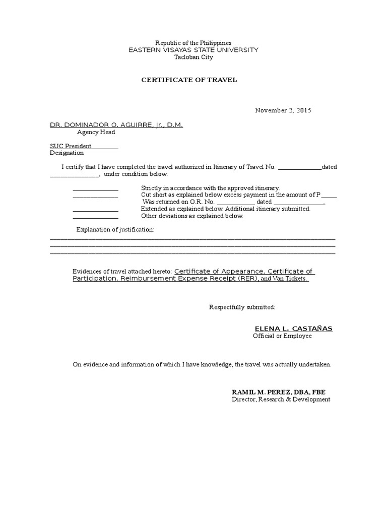 Certificate of Travel APPENDIX B | PDF | Business