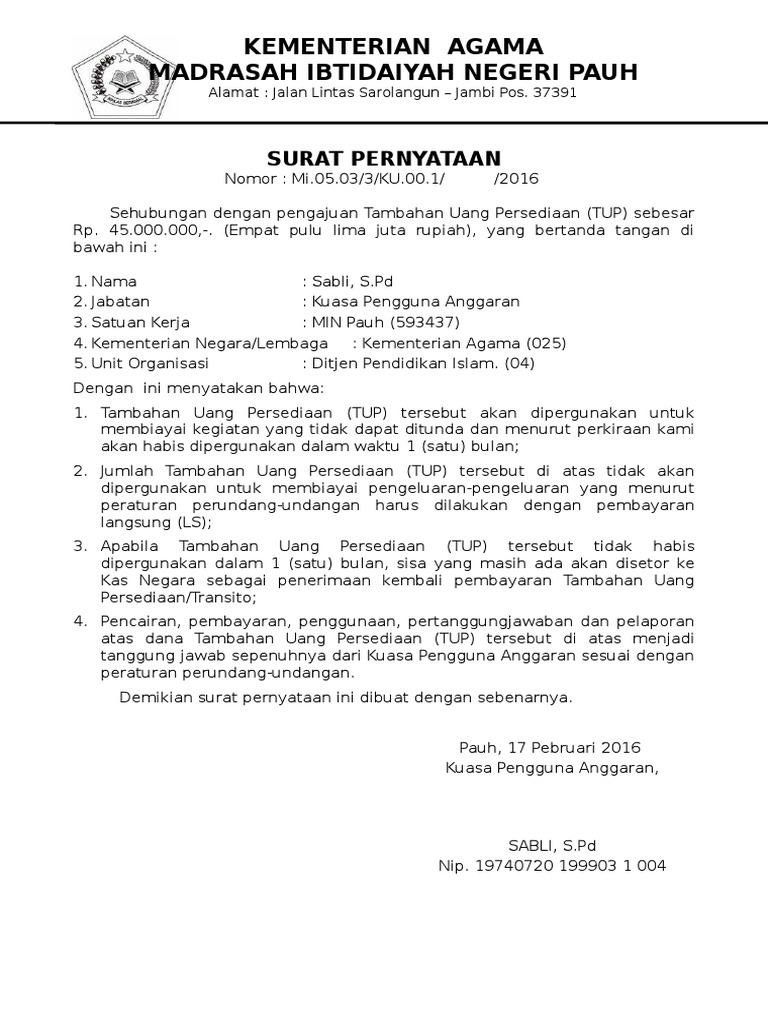 06 Surat Permohonan TUP | PDF