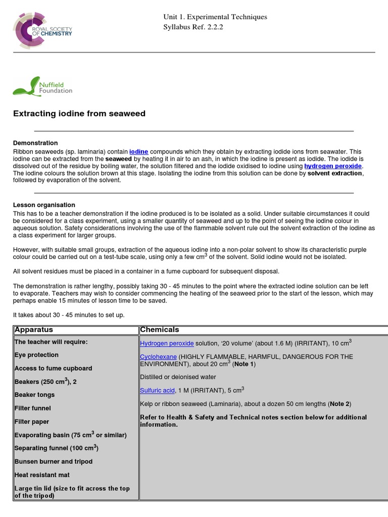Extracting Iodine From Seaweed | PDF | Iodine | Sodium Carbonate