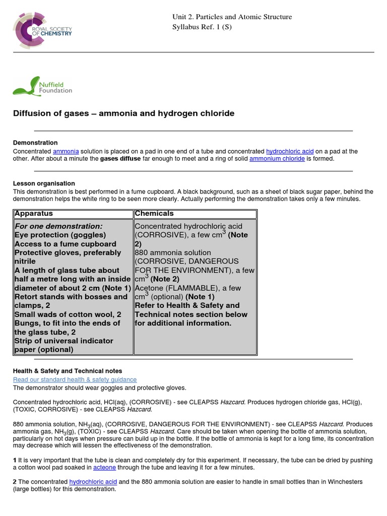 Diffusion of Gases - Ammonia and Hydrogen Chloride | PDF | Ammonia | Hydrochloric Acid