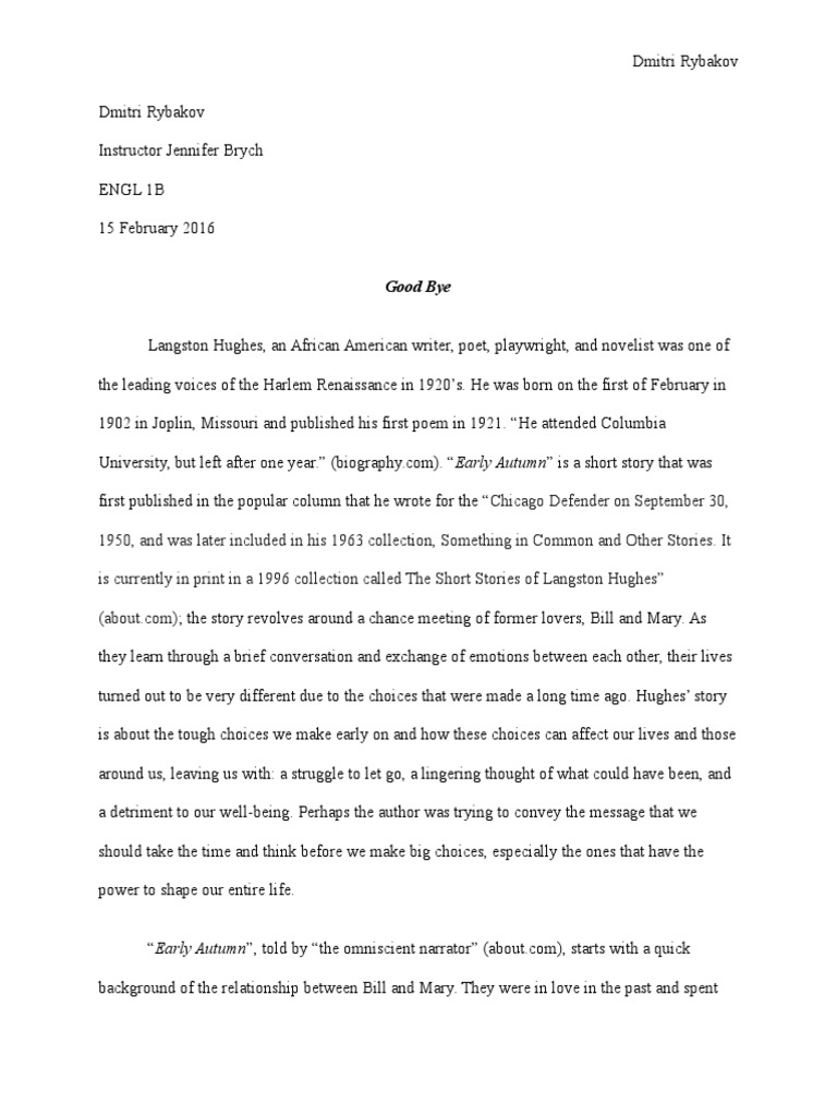 Early Autumn Reflections: An Analysis of Langston Hughes' Short Story ...