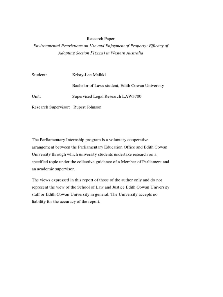 Environmental Restrictions On Use and Enjoyment of Property: Efficacy ...