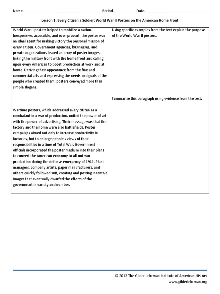 Graphic Organizer Lesson 1 Every Citizen A Soldier 0 | PDF | Poster ...