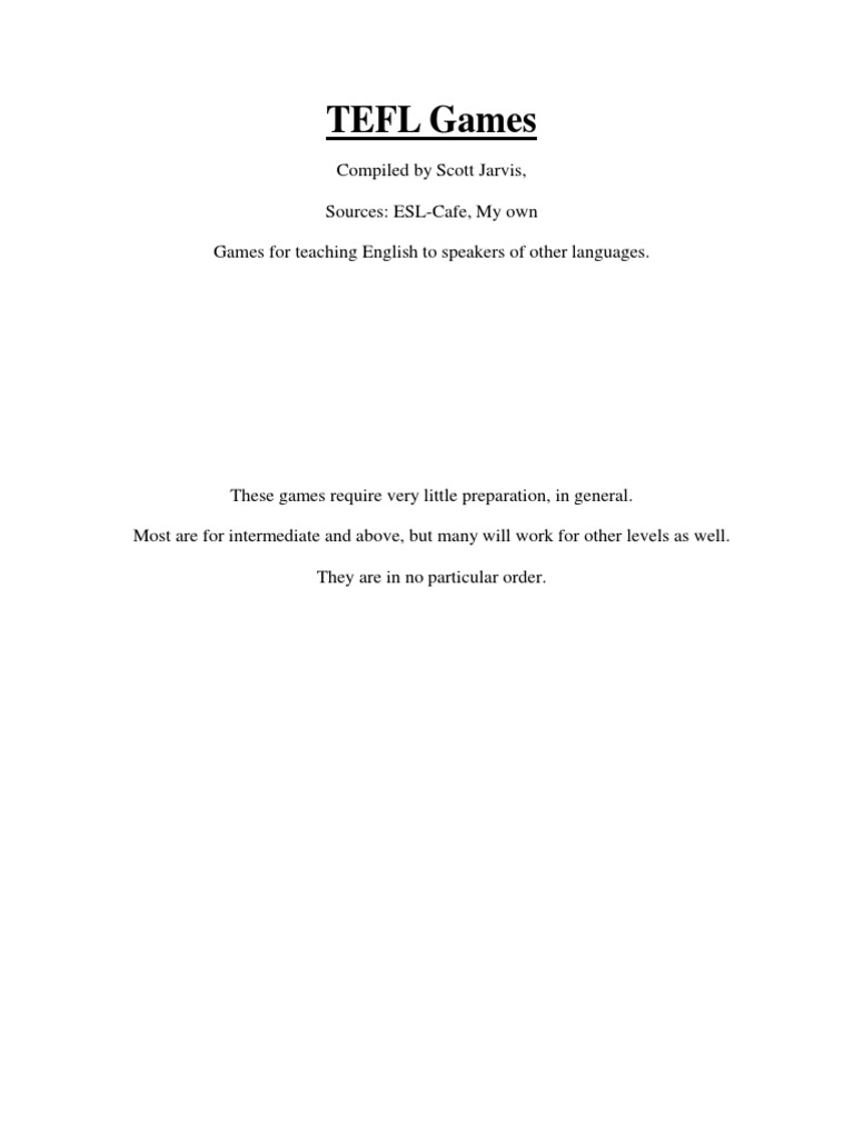 Tefl Games | PDF | Verb | Subject (Grammar)