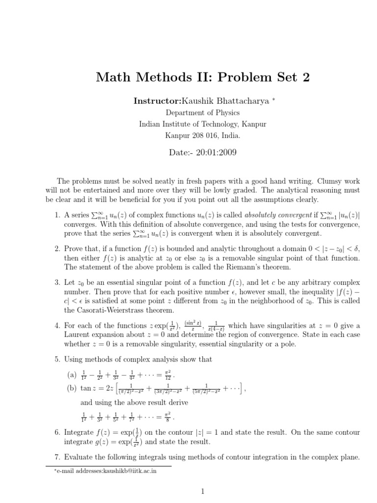 Math Methods II: Problem Set 2: Instructor: Kaushik Bhattacharya | PDF ...