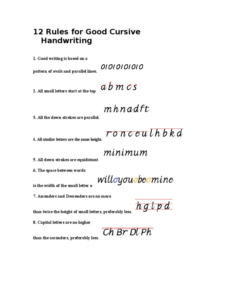 12 Rules For Good Cursive Handwriting