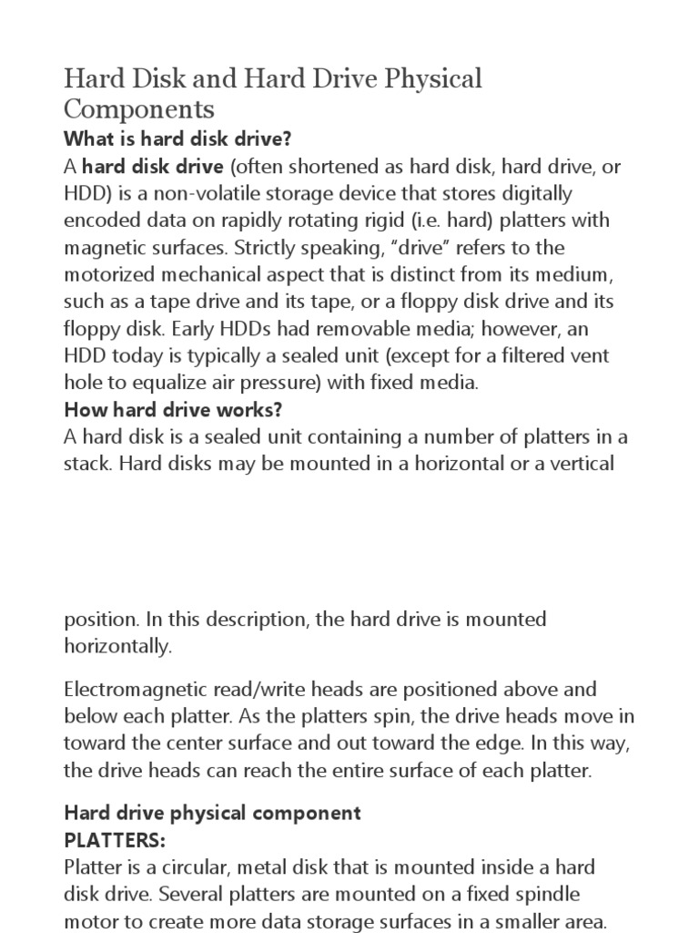 Hard Disk and Hard Drive Physical Components | PDF | Hard Disk Drive ...