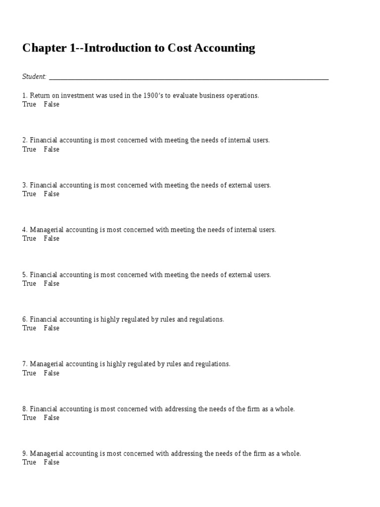 Chapter 1 - Introduction To Cost Accounting | PDF | Management ...