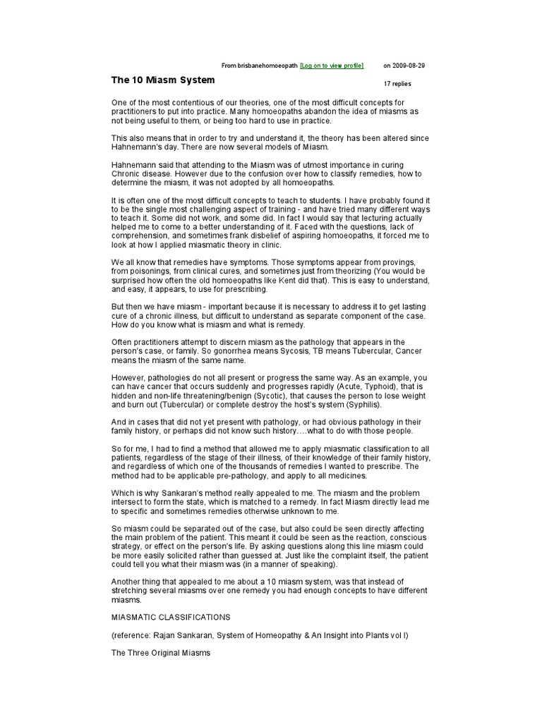 The 10 Miasm System | PDF | Homeopathy | Malaria