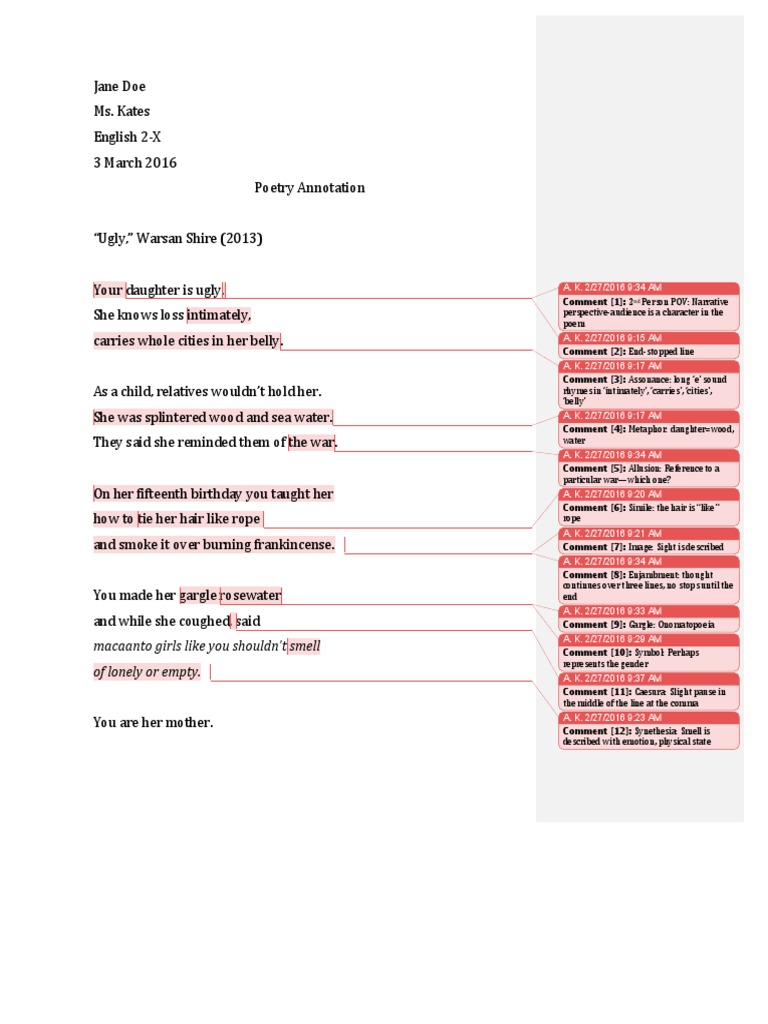 Poem Annotation Pdf Poetry