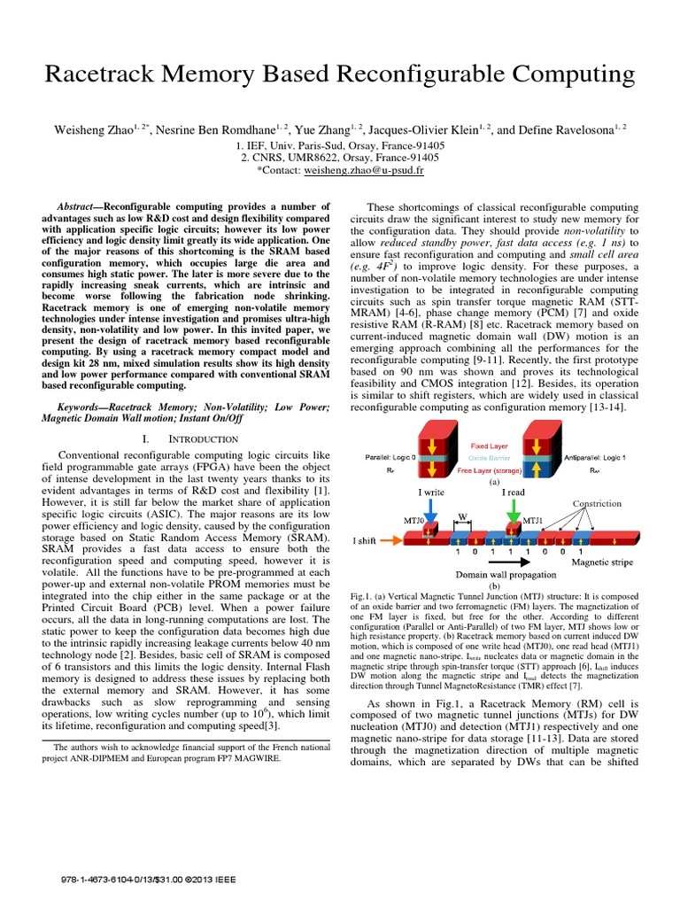 Racetrack Memory Based Reconfigurable Computing | PDF | Random Access Memory | Computer Data Storage