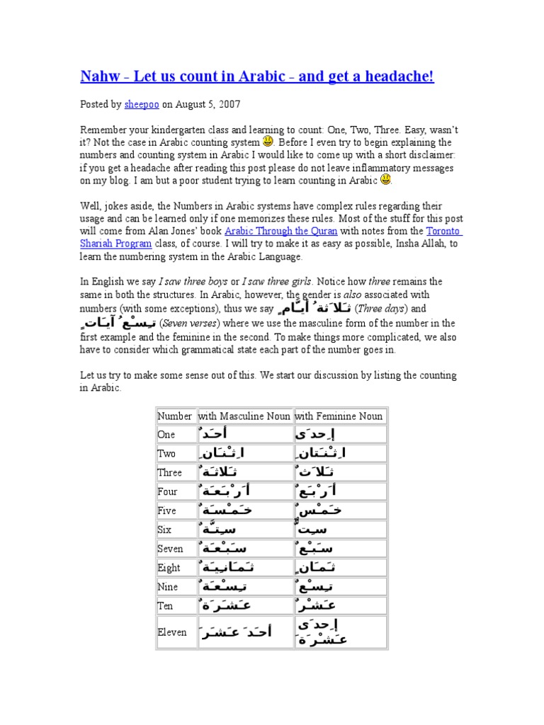 Counting in Arabic | PDF | Grammatical Gender | Grammatical Number