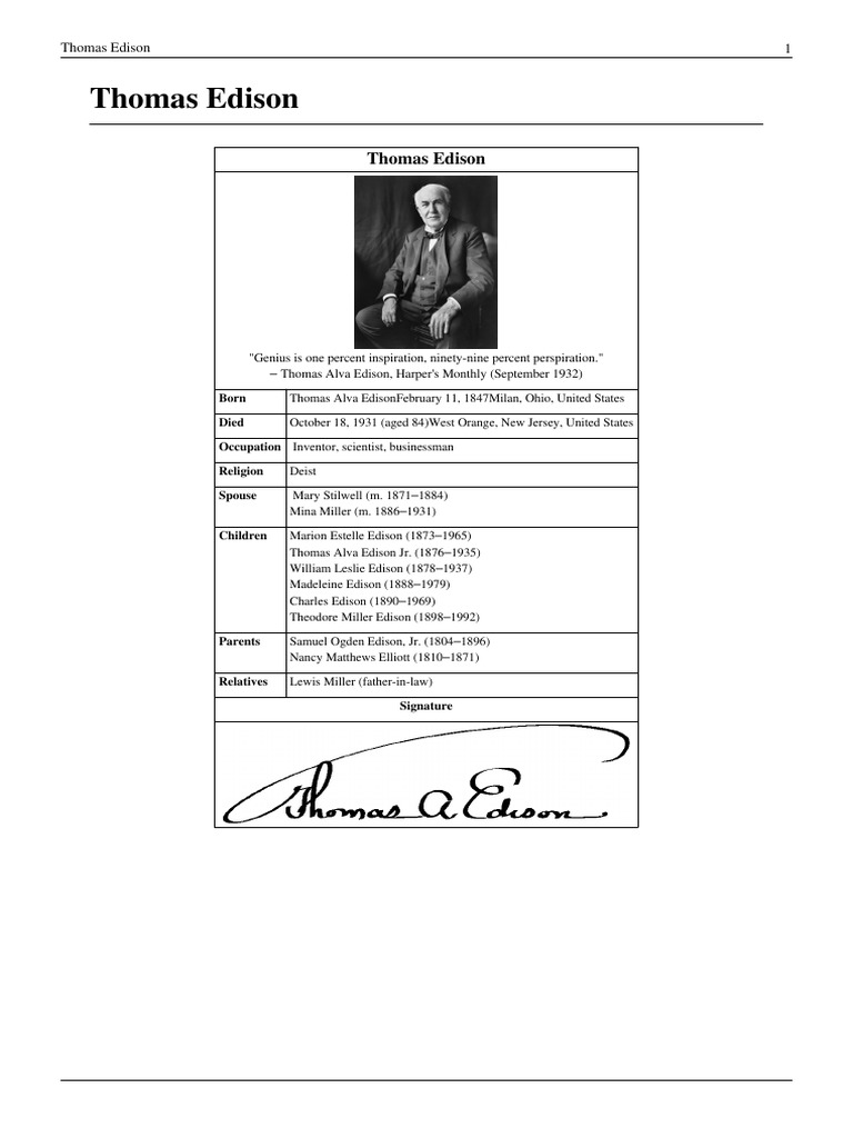 Thomas Edison | PDF | Thomas Edison | Incandescent Light Bulb