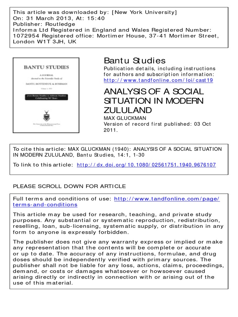 Analysis of A Social Situation in Modern Zululand | PDF | Zulu Kingdom ...