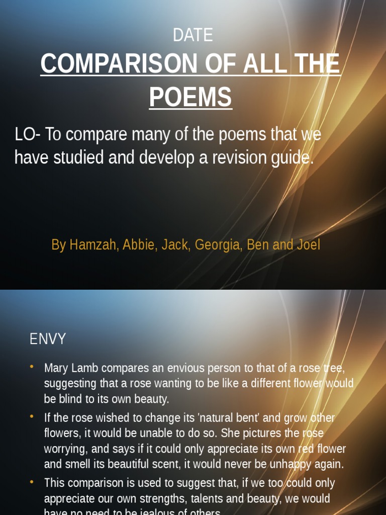 Comparison of All The Poems | PDF | Envy | Jealousy