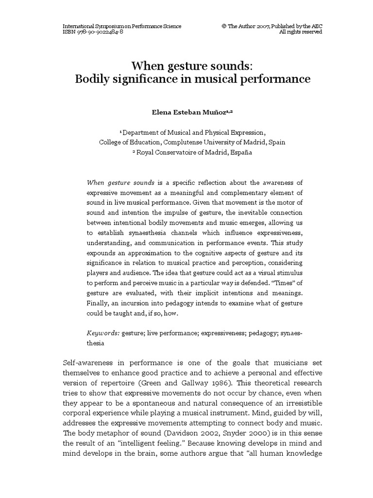 When Gesture Sounds: Bodily Significance in Musical Performance | PDF ...