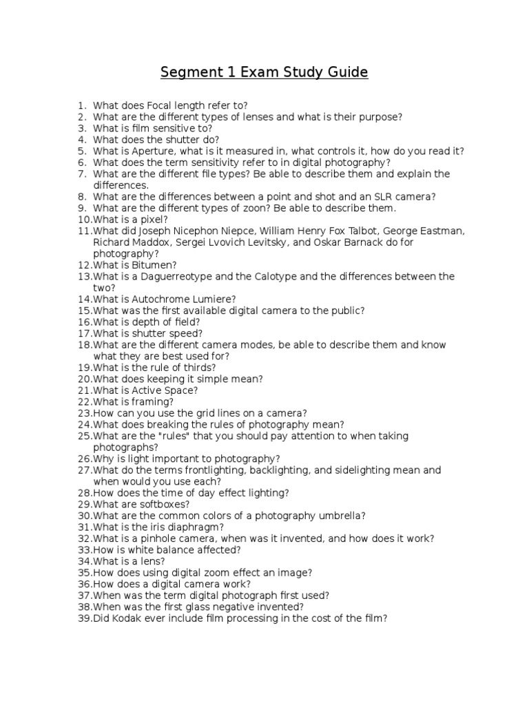 Photography Exam Study Guide | PDF | Camera | Photography Equipment