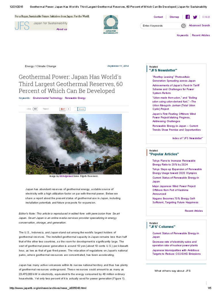 Japan's Geothermal Power Potential | PDF | Geothermal Energy ...