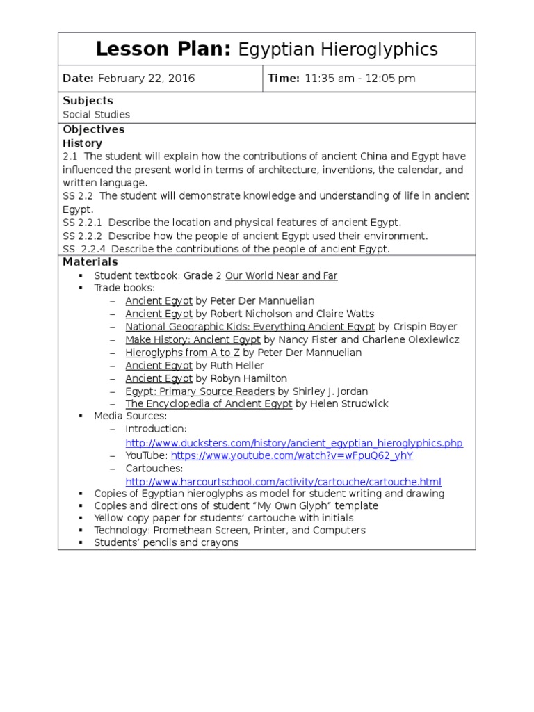 q3 Lesson Plan 1 - Egyptian Hieroglyphics | PDF | Egyptian Hieroglyphs ...