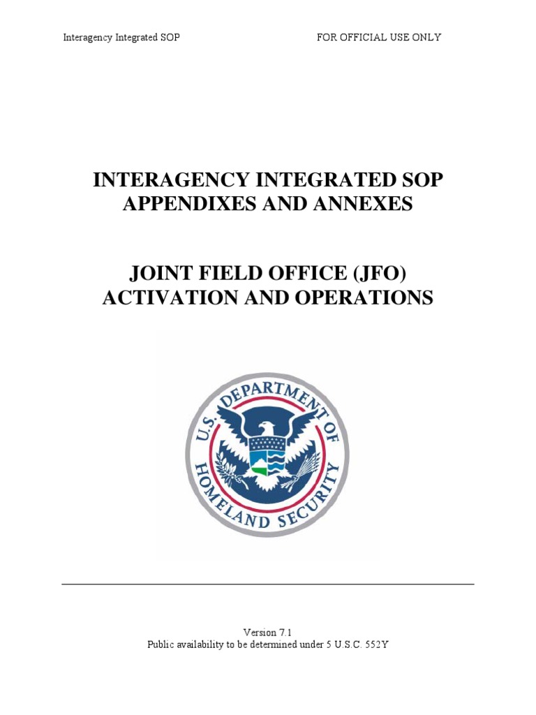 Interagency Integrated (SOP) - Joint Field Office (JFO) Activation & Operations | Download Free ...