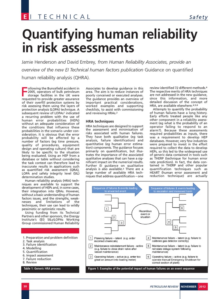 Quantifying Human Reliability in Risk Assessments | PDF | Systems ...