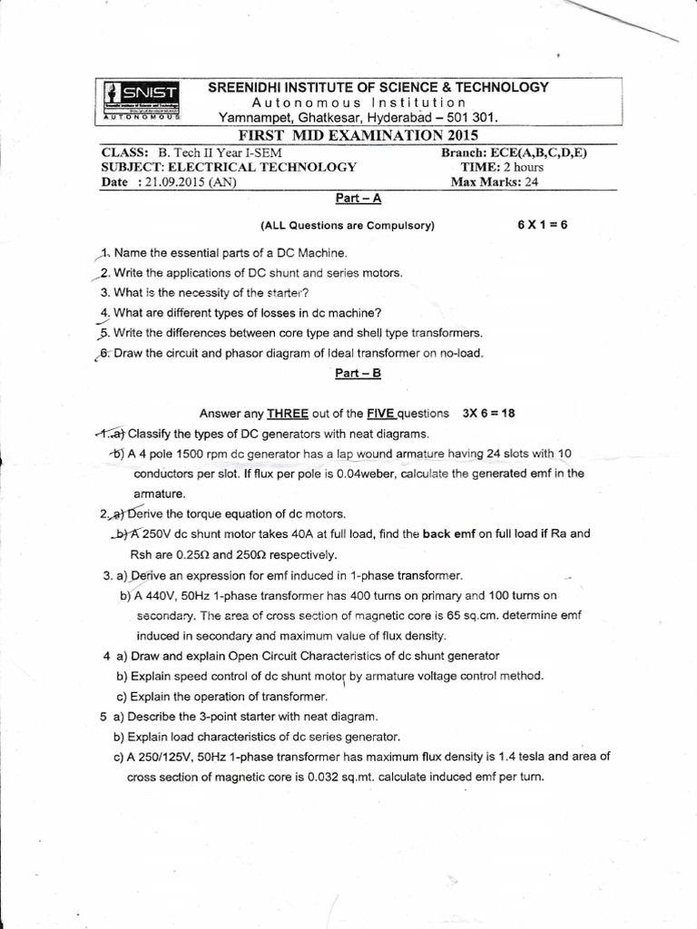 Snist Et Question Paper | PDF | Electromagnetic Induction | Transformer