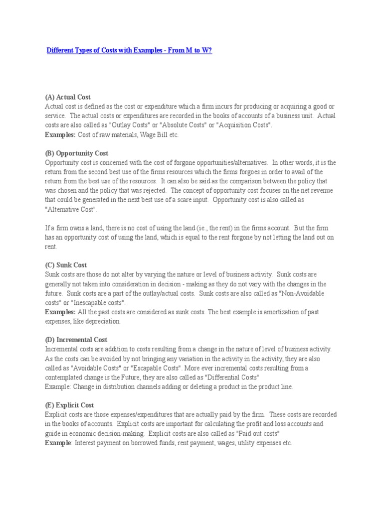 Different Types of Costs With Examples | PDF | Cost | Expense