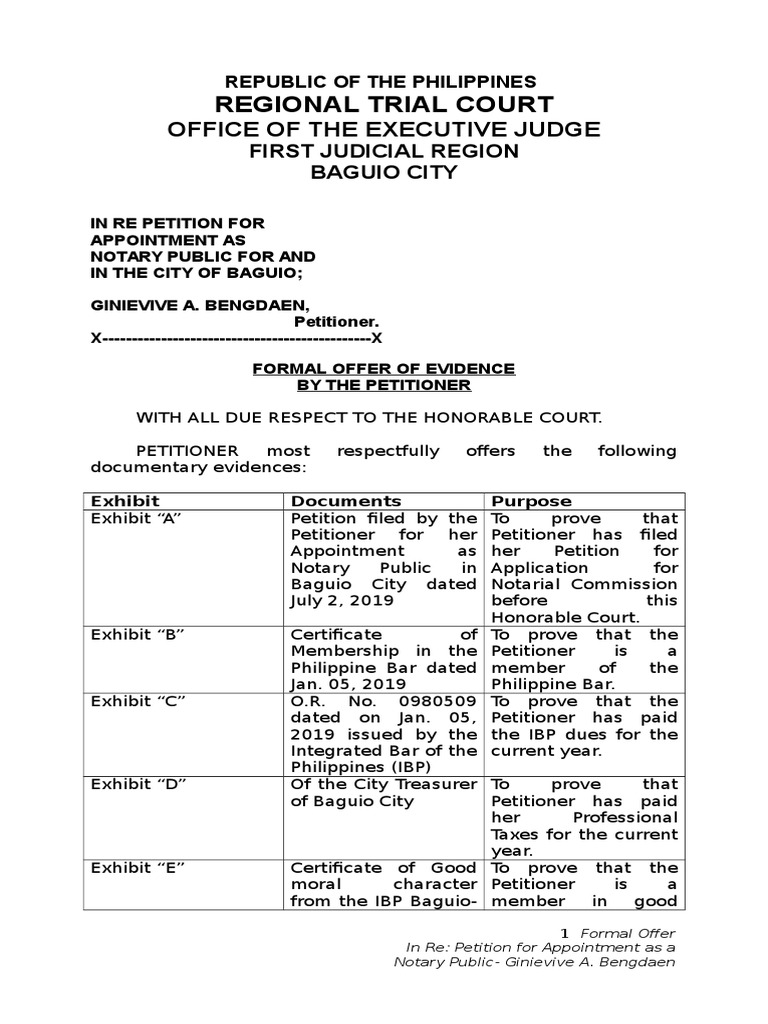 Formal Offer of Evidence.doc | Notary Public | Judiciaries