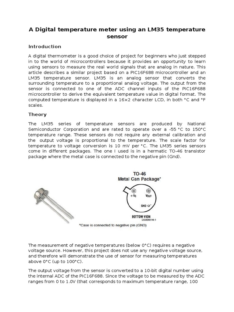 A Digital Temperature Meter Using An LM35 Temperature Sensor | PDF ...