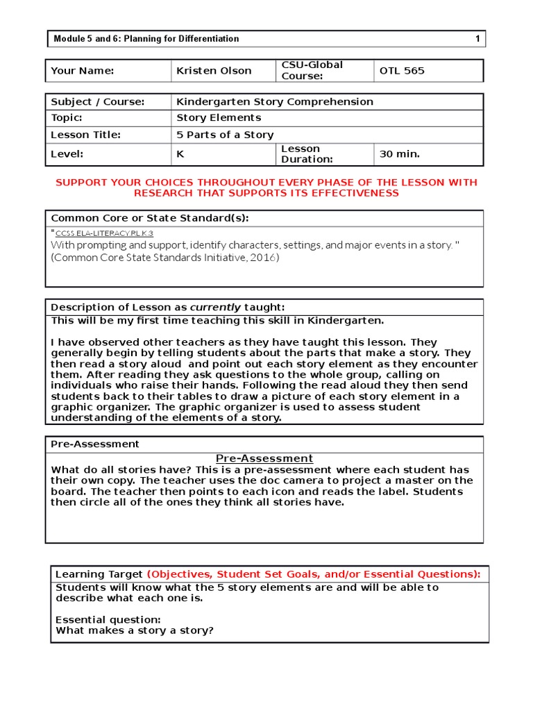 Module 5 - Lesson Plan Story Elements | PDF | Reading Comprehension ...