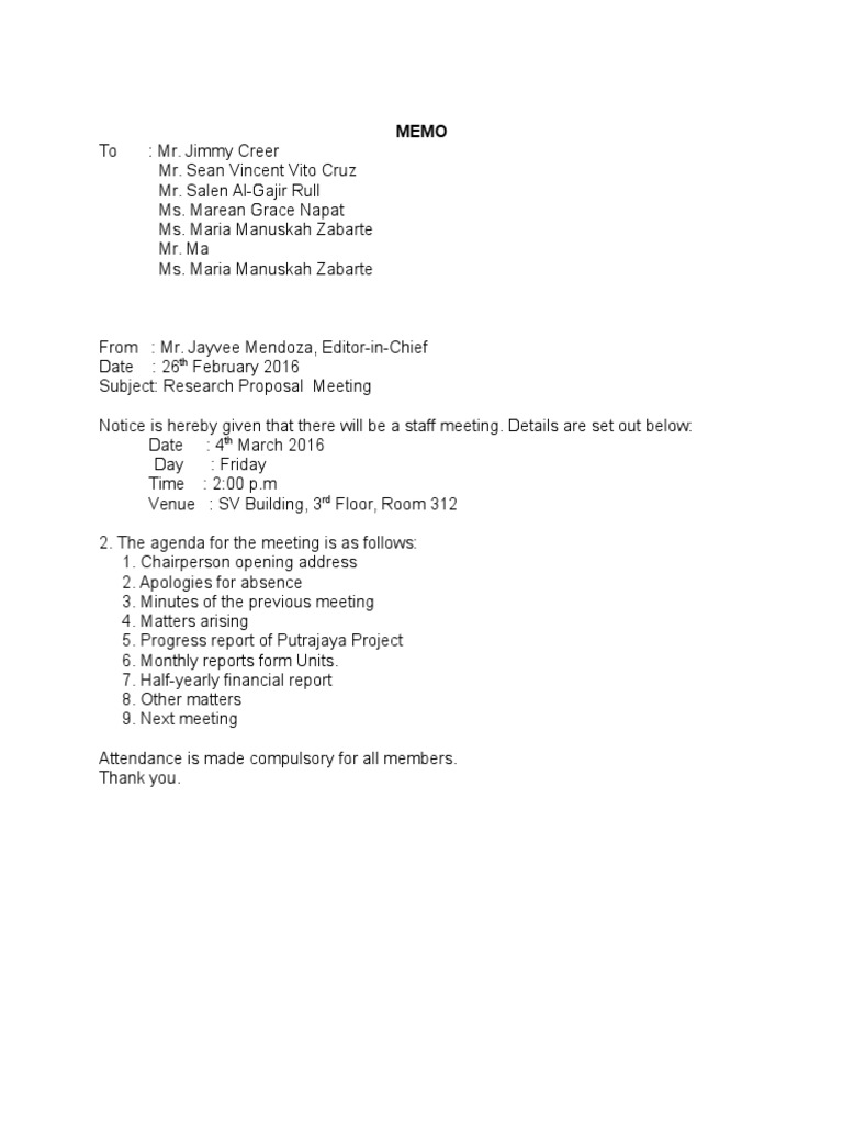 Example of Notice and Agenda of Meeting | Board Of Directors | Government
