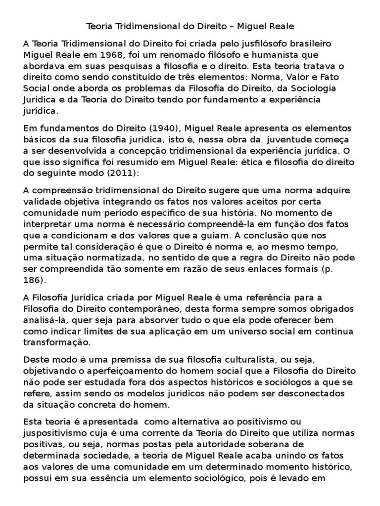Tridimensionalidade Do Direito - Miguel Reale | PDF | Positivismo ...
