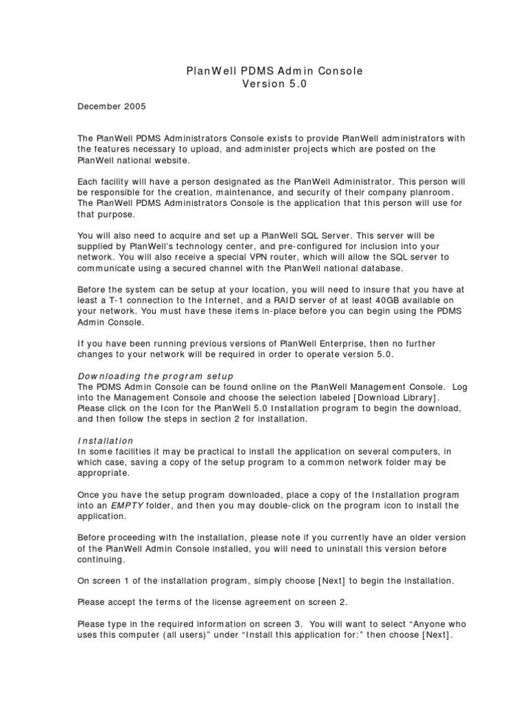 PDMS Admin Console Manual PDF | PDF | Installation (Computer Programs) | Computer File