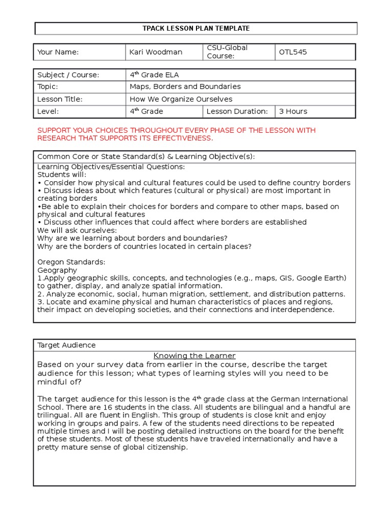 Otl545 Tpack Lesson Plan Lesson Plan Geography