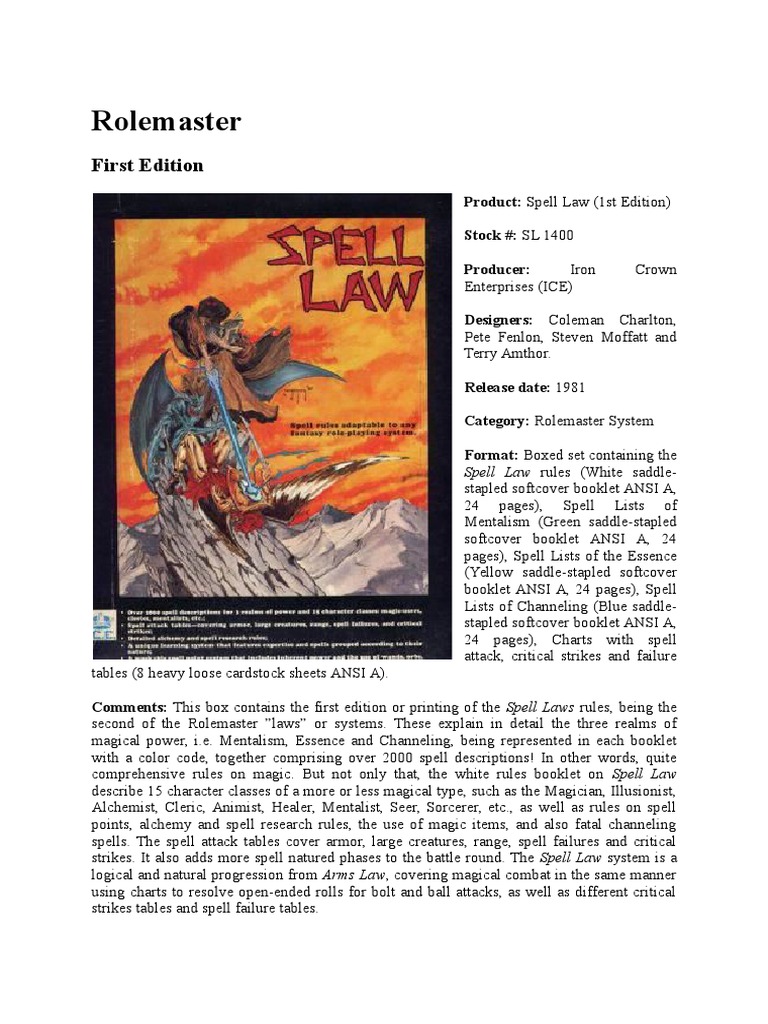 Rolemaster Spell Law Overview | PDF | Role Playing Games | Gaming