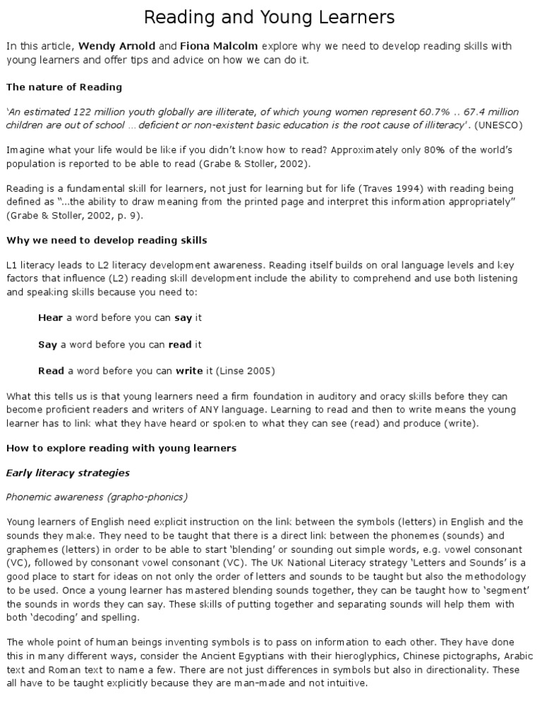 Reading and Young Learners | PDF | Literacy | Reading (Process)