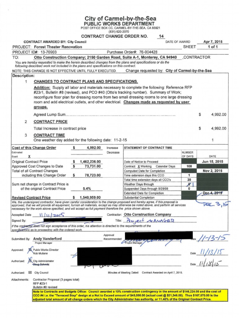 Contract Change Order No. 14 Redacted | PDF | Request For Proposal ...