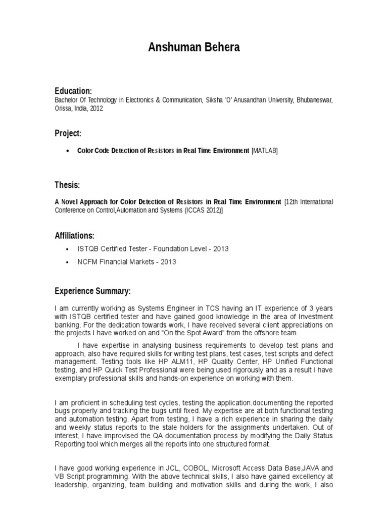 H1B CV Anshuman Behera (674625) | PDF | Withholding Tax | Software Bug