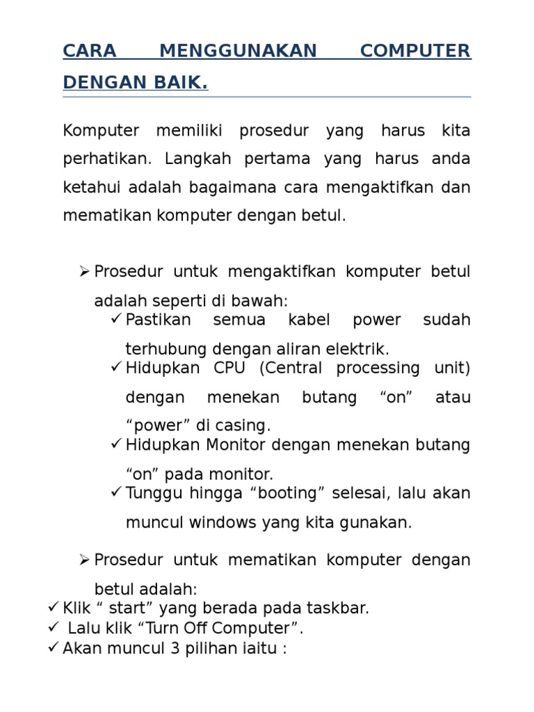 Cara Menggunakan Komputer Dengan Baik | PDF | Pengelolaan Keuangan ...