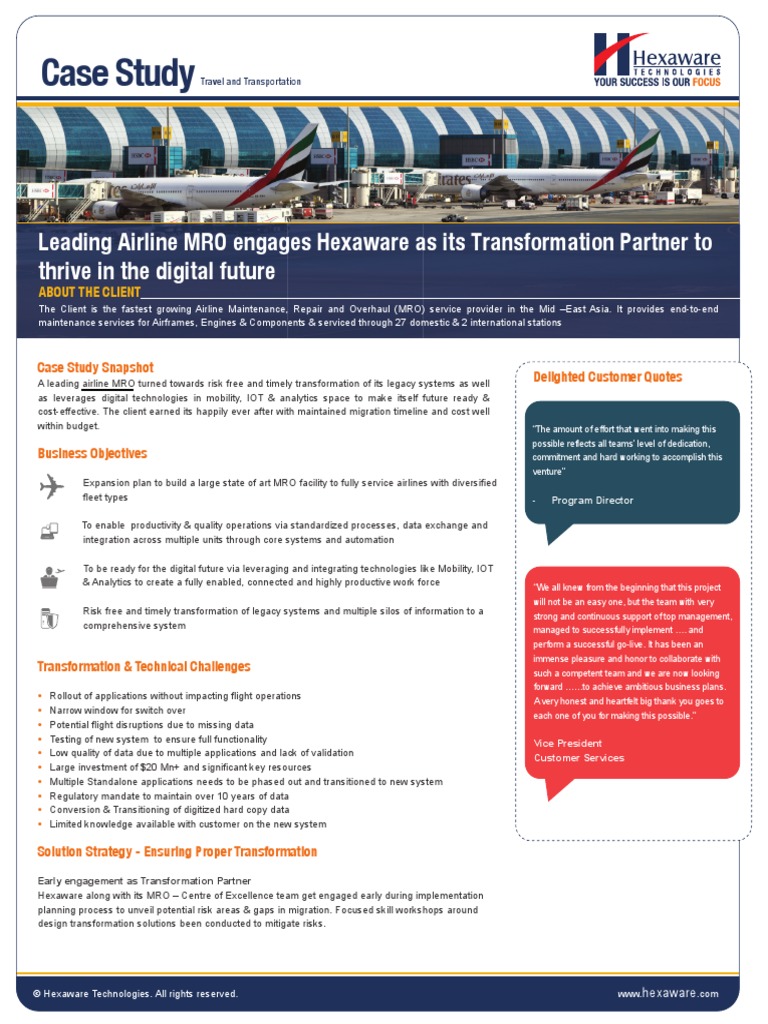 Leading Airline MRO Engages Hexaware As Its Transformation Partner - Case Study | PDF | Internet ...