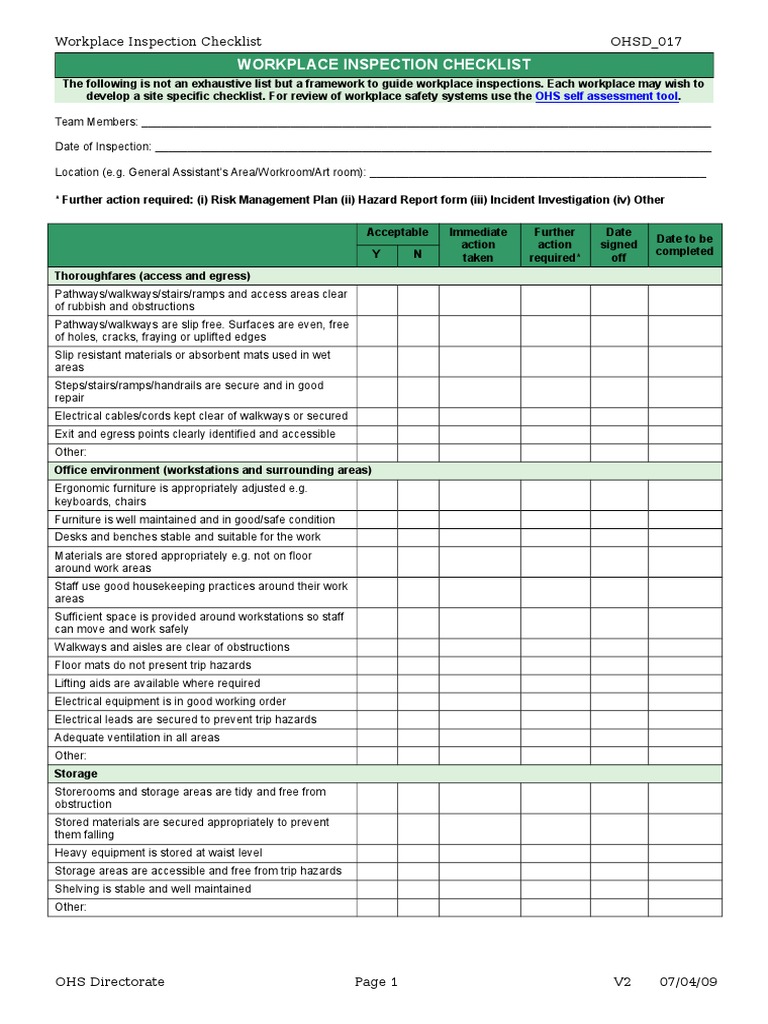 Workplace Safety Inspection Checklist | PDF | Personal Protective ...