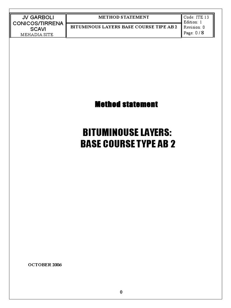 Bituminouse Layers: Base Course Type Ab 2: Method Statement | PDF ...