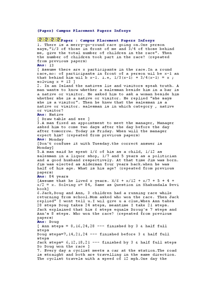 (Paper) Campus Placement Papers Infosys (Part - 1) | PDF | Languages