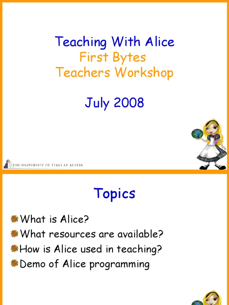 Teaching With Alice: First Bytes Teachers Workshop | PDF | Parameter ...