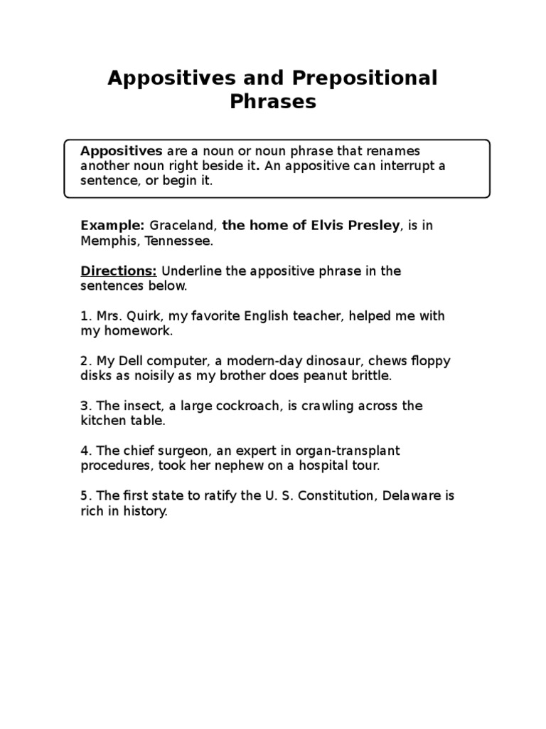 Appositives and Prepositional Phrases | PDF